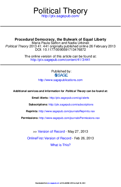 (PDF) Procedural Democracy, the Bulwark of Equal Liberty
