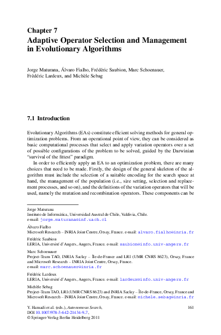 (PDF) Adaptive Operator Selection and Management in Evolutionary Algorithms