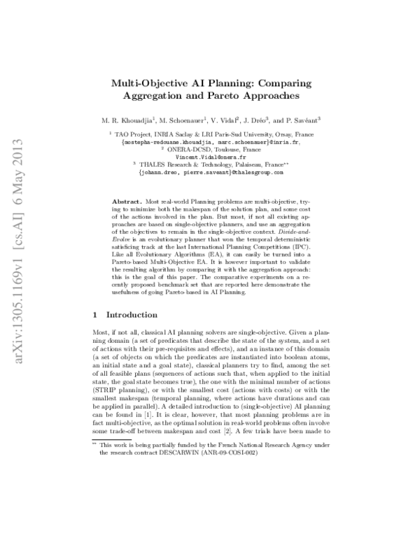 (PDF) Multi-objective AI Planning: Comparing Aggregation and Pareto Approaches