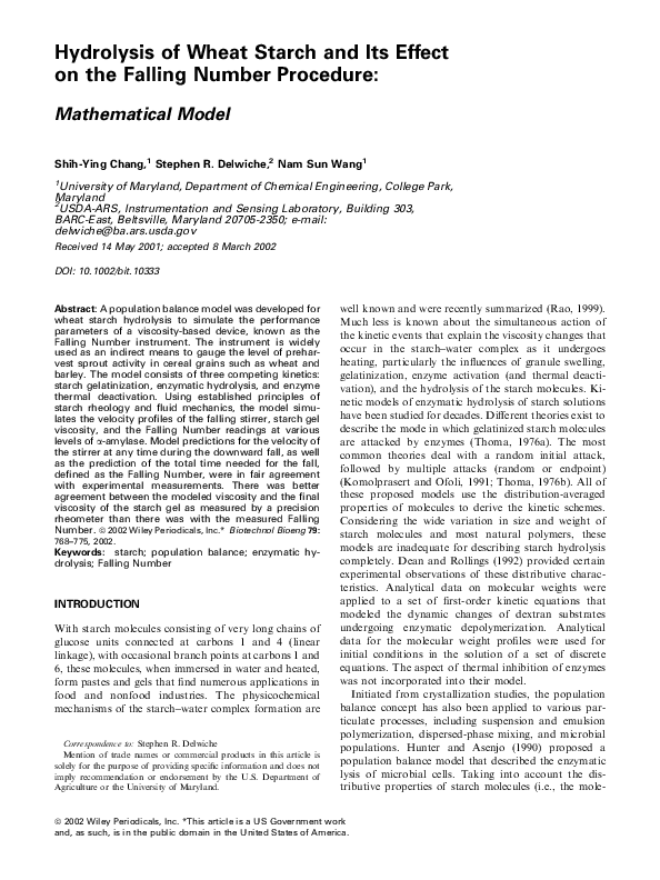 (PDF) Hydrolysis of wheat starch and its effect on the Falling Number ...