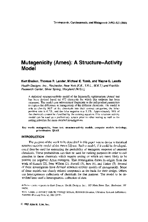 (PDF) Mutagenicity (Ames): A structure-activity model