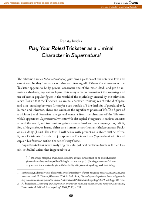 (PDF) Play your roles!" : Trickster as a liminal character in "Supernatural