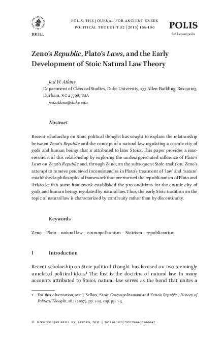 (PDF) Zeno’s Republic, Plato’s Laws, and the Early Development of Stoic ...