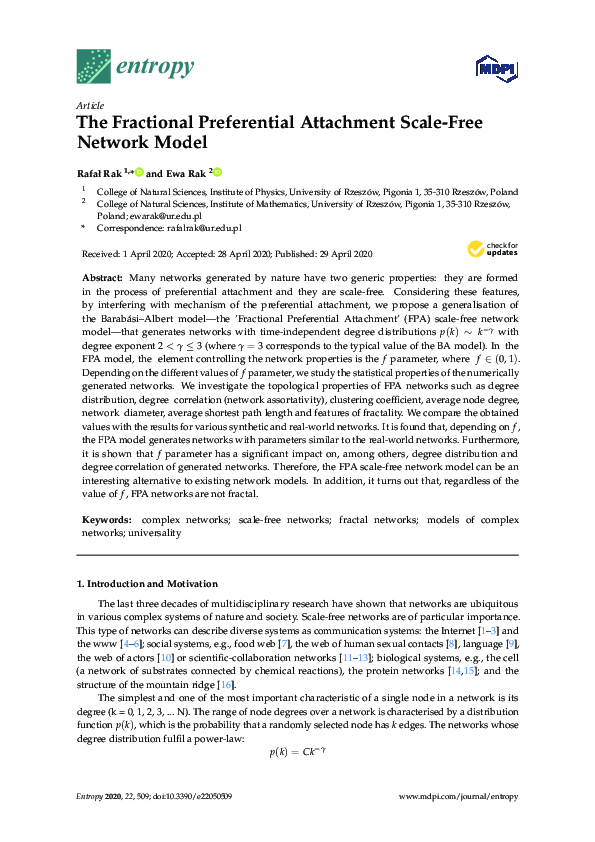 (PDF) The Fractional Preferential Attachment Scale-Free Network Model