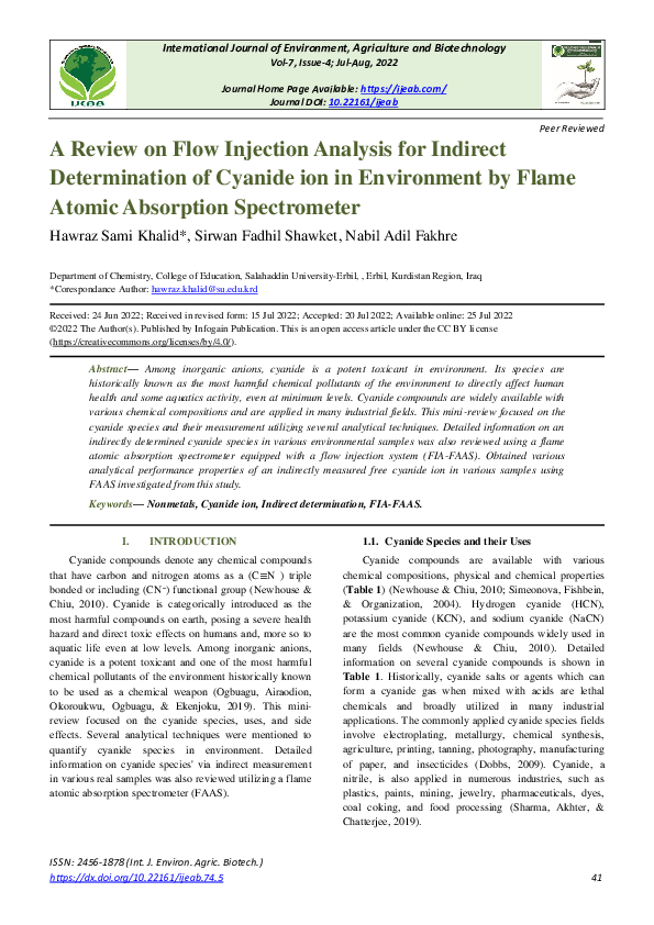 Pdf A Review On Flow Injection Analysis For Indirect Determination Of Cyanide Ion In