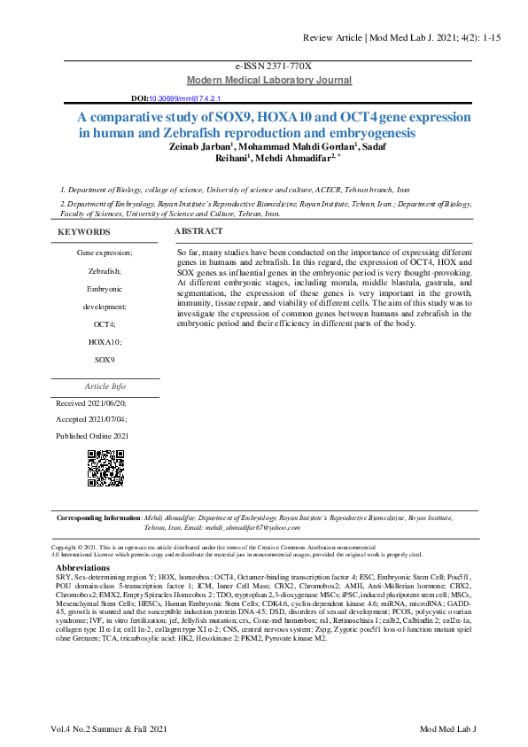 (PDF) A comparative study of SOX9, HOXA10 and OCT4 gene expression in ...