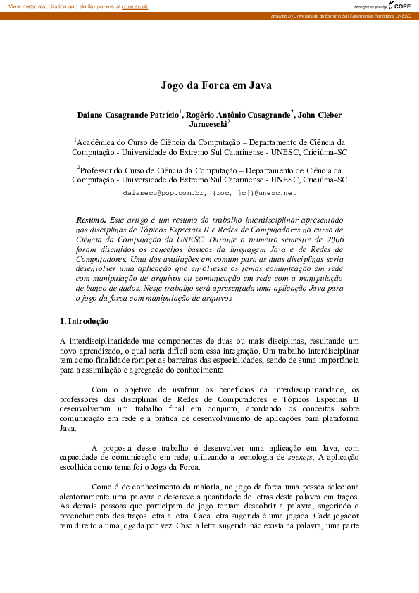 (PDF) Jogo da Forca em Java