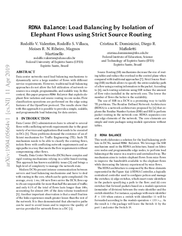 (PDF) RDNA Balance: Load Balancing by Isolation of Elephant Flows using Strict Source Routing