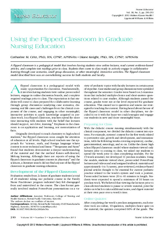 (PDF) Using the Flipped Classroom in Graduate Nursing Education