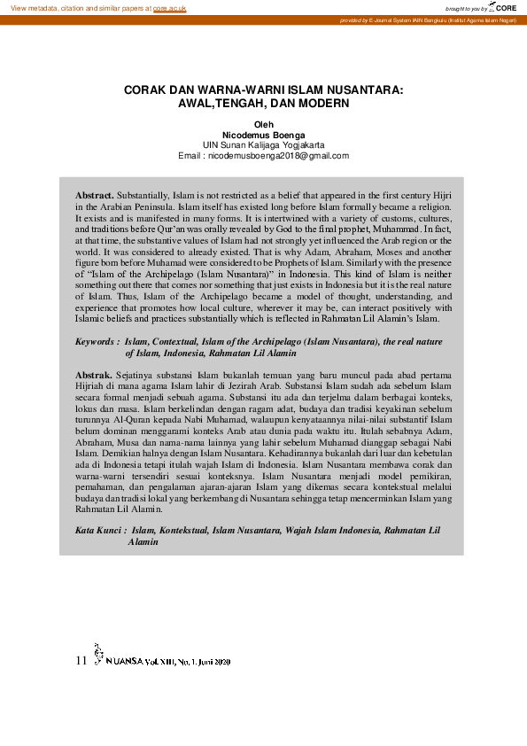 (PDF) Corak dan Warna-warni Islam Nusantara: Awal, Tengah dan Modern
