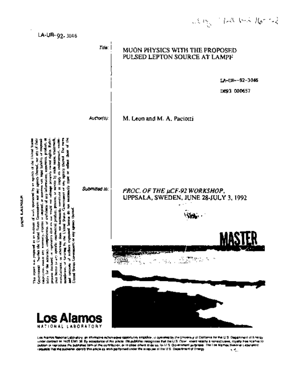 (PDF) Muon physics with the proposed pulsed lepton source at LAMPF