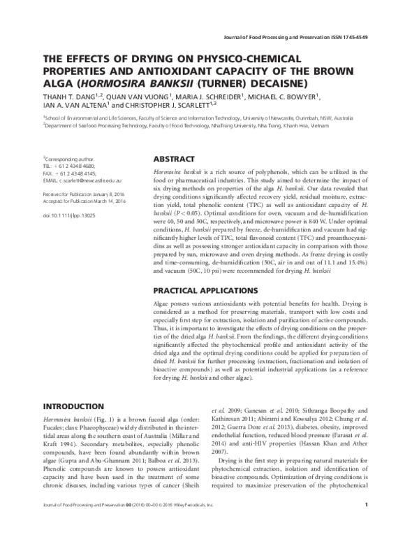 (PDF) The Effects of Drying on Physico-Chemical Properties and Antioxidant Capacity of the Brown ...