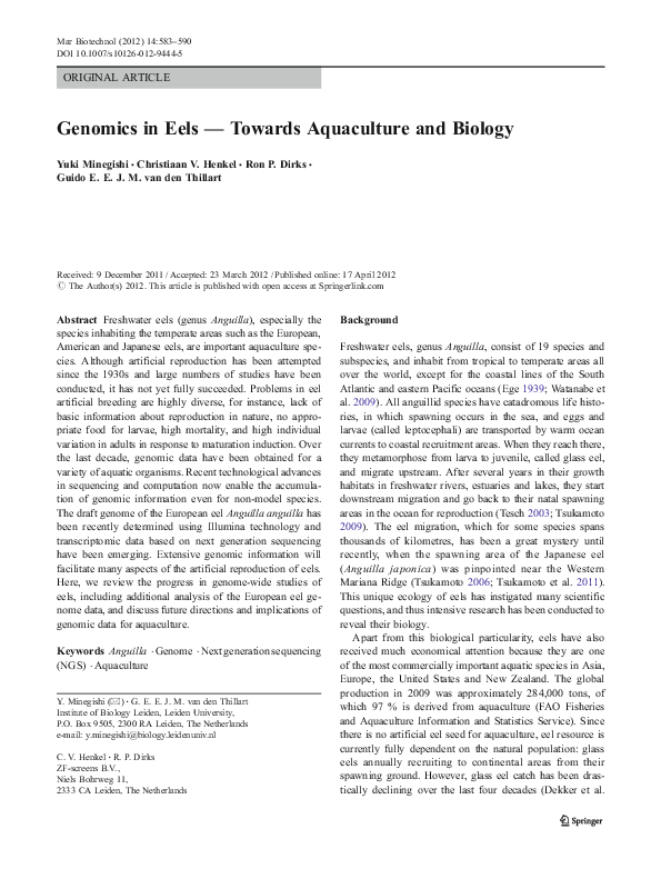 (PDF) Genomics in Eels — Towards Aquaculture and Biology