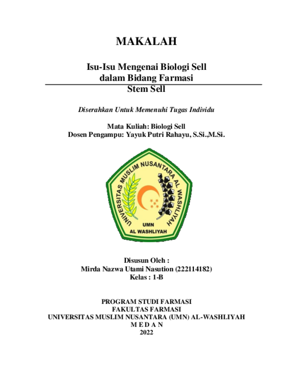 Pdf Isu Isu Mengenai Biologi Sell Dalam Bidang Farmasi Stem Sell Yayuk Putri Rahayu 