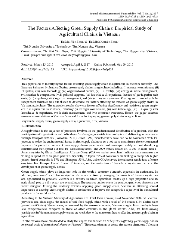 (PDF) Key Factors in Vietnam's Green Agricultural Supply