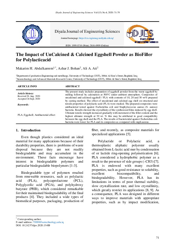 (PDF) The Impact of UnCalcined & Calcined Eggshell Powder as BioFiller ...