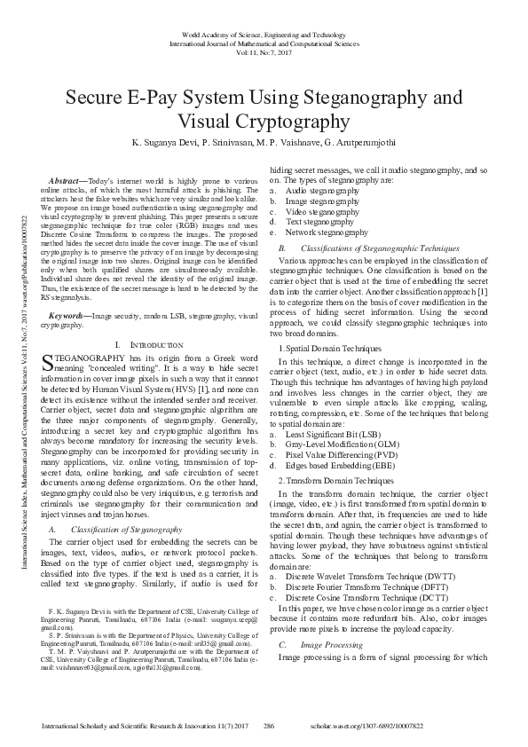 (PDF) Secure E-Pay System Using Steganography And Visual Cryptography