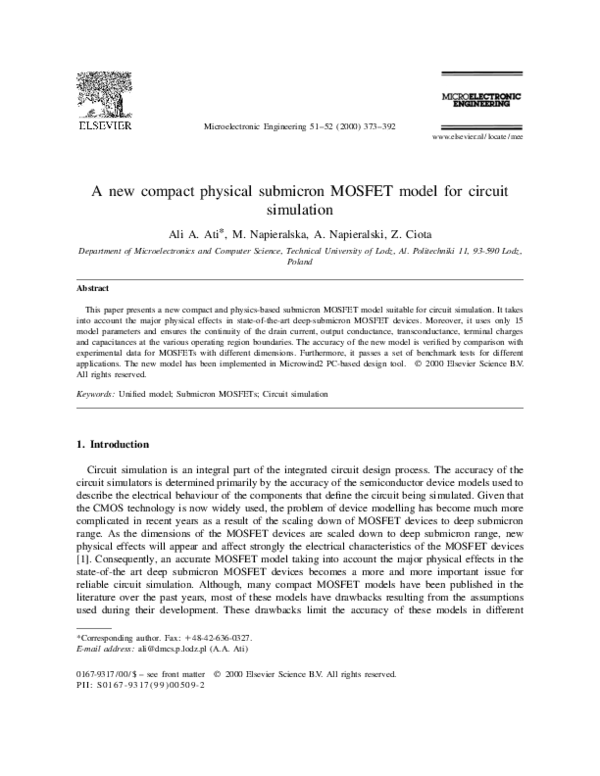 Pdf A New Compact Physical Submicron Mosfet Model For Circuit Simulation