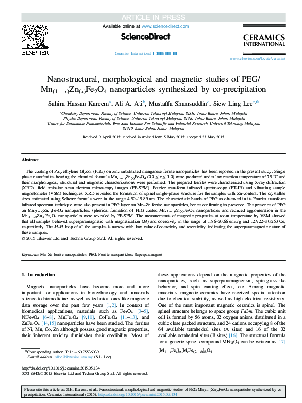 (PDF) Nanostructural, morphological and magnetic studies of PEG/Mn(1− ...