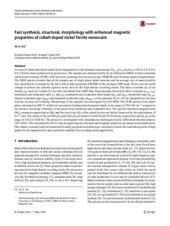 (PDF) Cobalt-Doped Nickel Ferrite Nanosynthesis