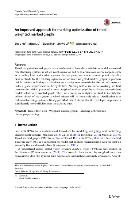 (PDF) An improved approach for marking optimization of timed weighted marked graphs