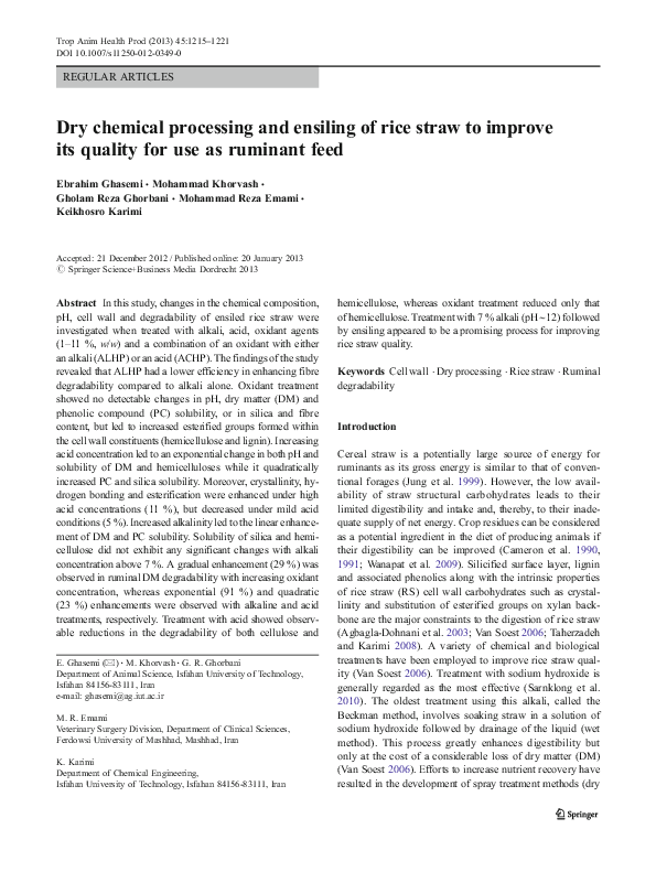 (PDF) Enhancing Rice Straw Quality for Ruminants