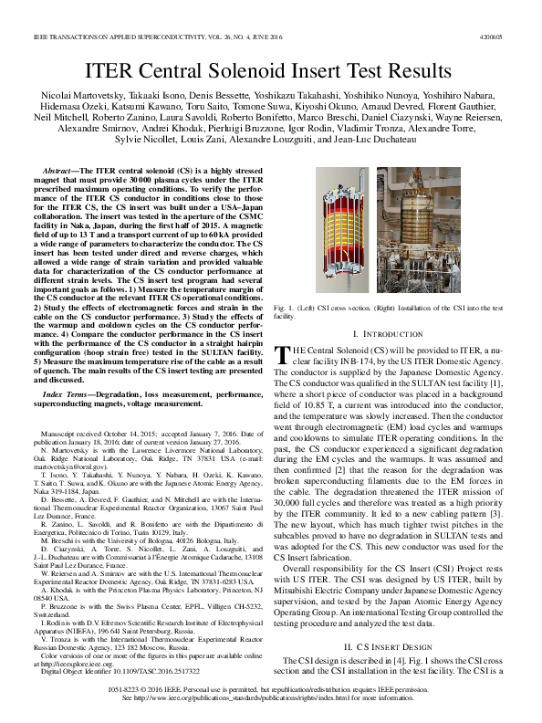(PDF) ITER Central Solenoid Insert Test Results