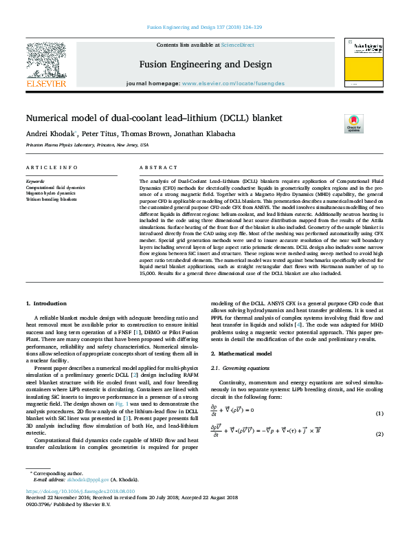 (PDF) Numerical model of dual-coolant lead–lithium (DCLL) blanket