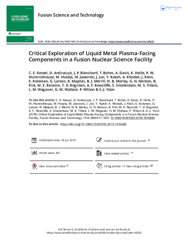 (PDF) Critical Exploration of Liquid Metal Plasma-Facing Components in ...