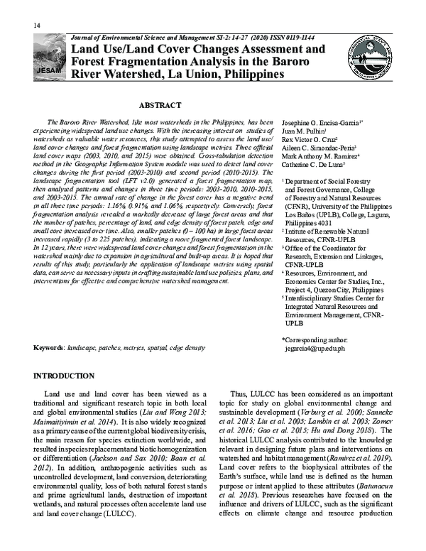 (PDF) Land Use/Land Cover Changes Assessment and Forest Fragmentation ...