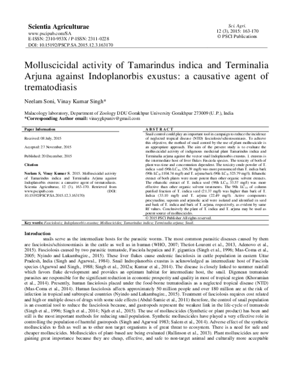 (PDF) Molluscicidal activity of Tamarindus indica and Terminalia Arjuna ...