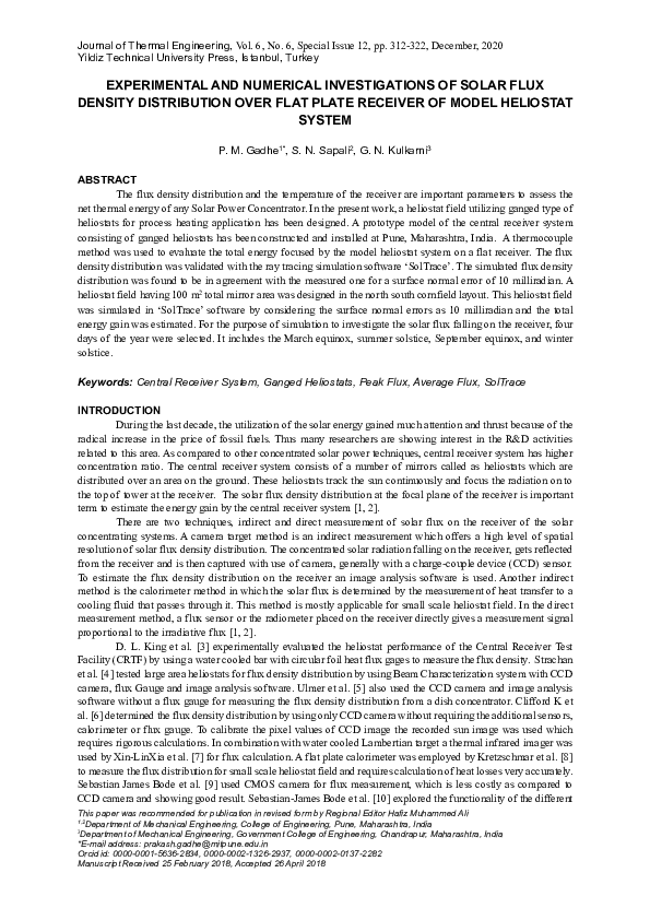 (PDF) Experimental and Numerical Investigations of Solar Flux Density ...
