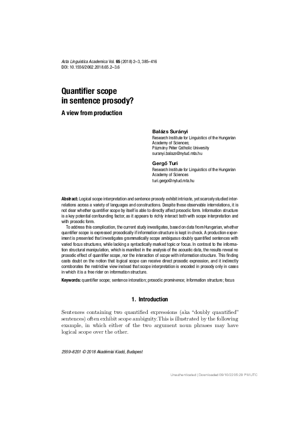 (PDF) Prosody and Quantifier Scope in Hungarian