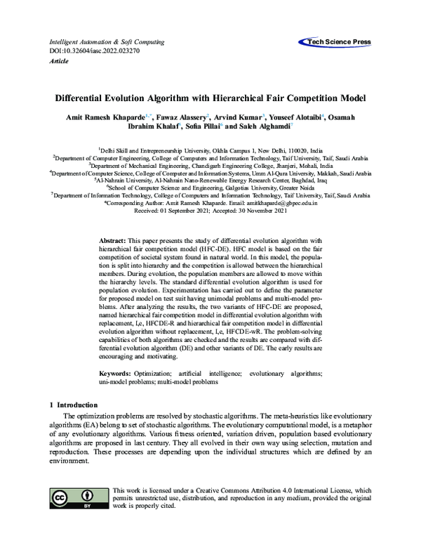 (PDF) Differential Evolution Algorithm with Hierarchical Fair Competition Model