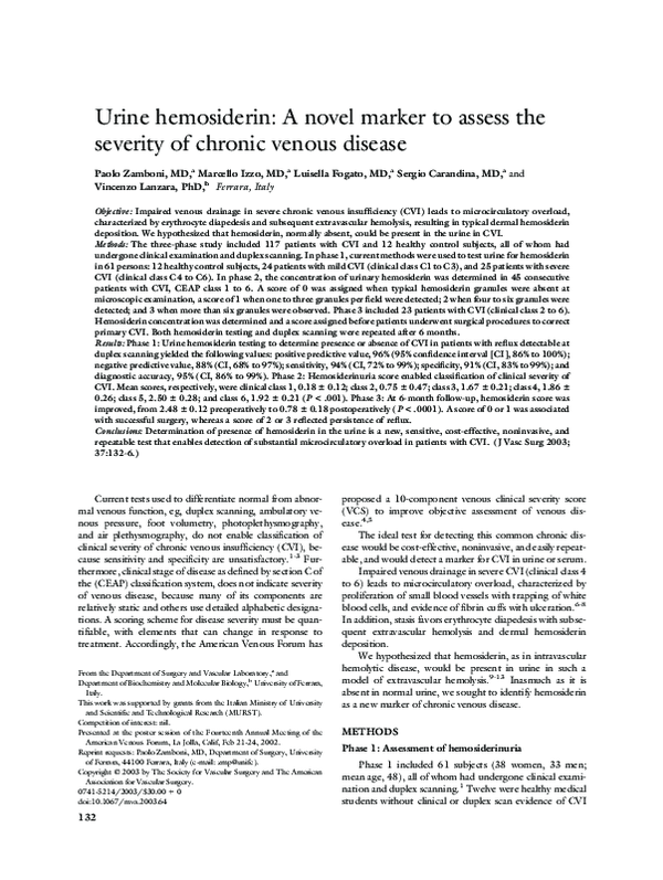 (PDF) Urine hemosiderin: A novel marker to assess the severity of chronic venous disease