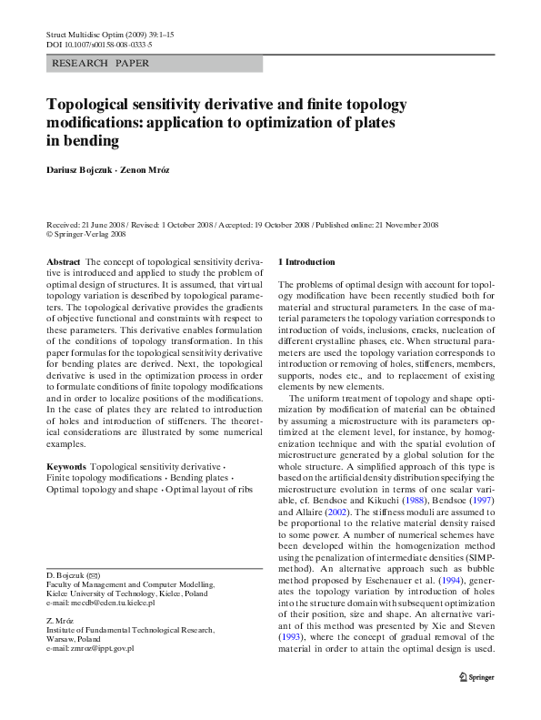 (PDF) Topological sensitivity derivative and finite topology modifications: application to ...
