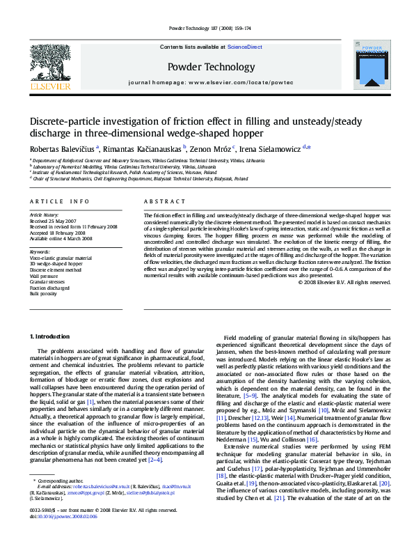 (PDF) Discrete-particle investigation of friction effect in filling and unsteady/steady ...