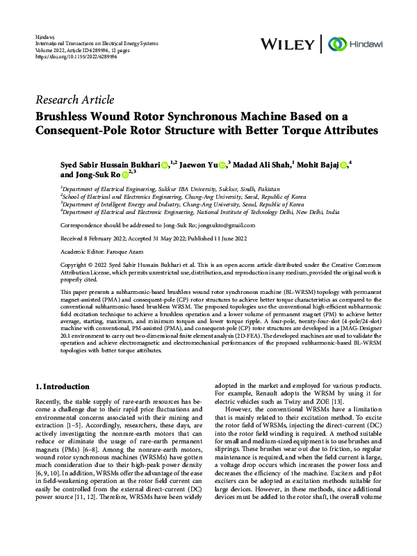 (PDF) Brushless Wound Rotor Synchronous Machine Based on a Consequent ...