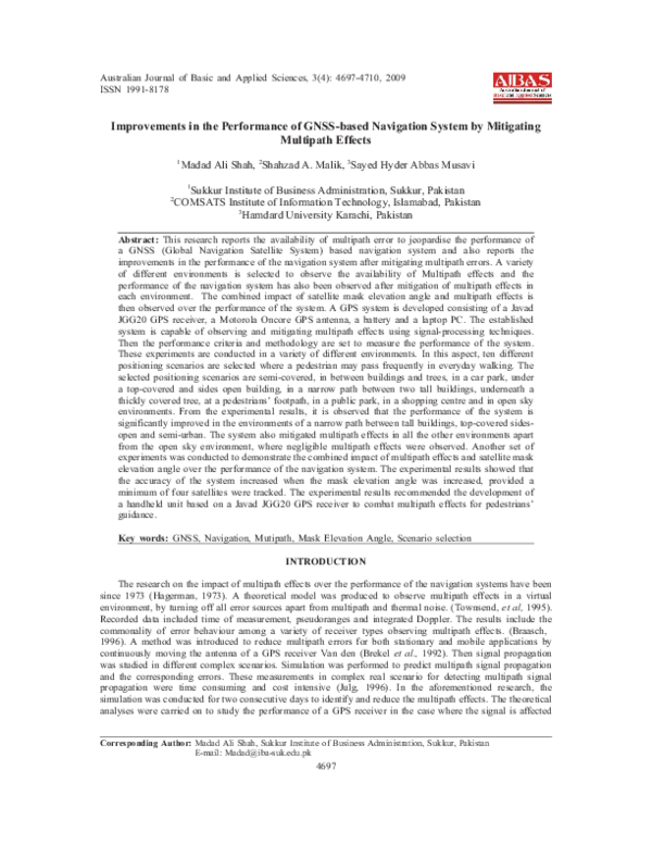 Pdf Improvements In The Performance Of Gnss Based Navigation System By Mitigating Multipath
