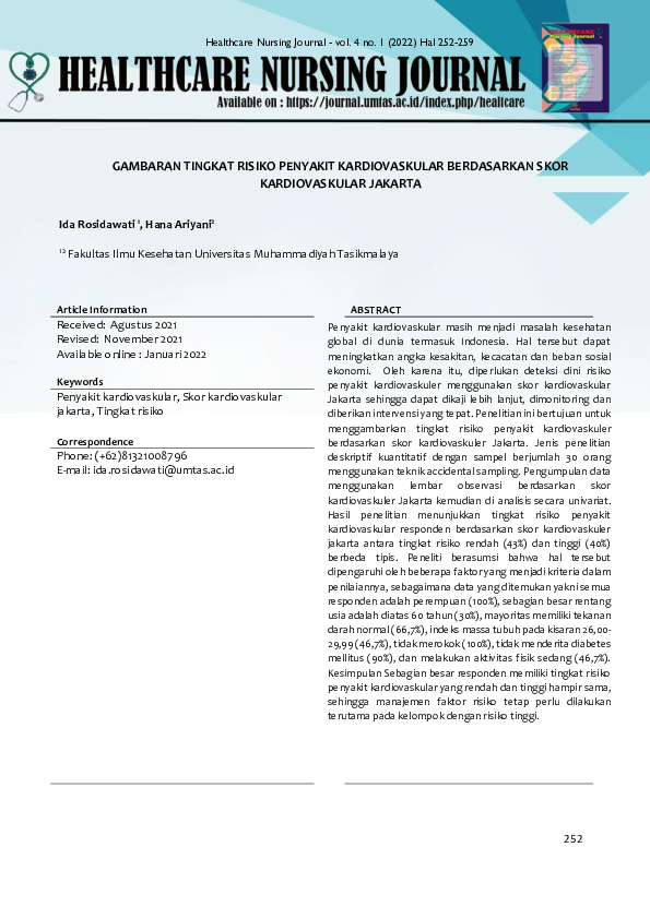 (PDF) Gambaran Tingkat Risiko Penyakit Kardiovaskular Berdasarkan Skor ...