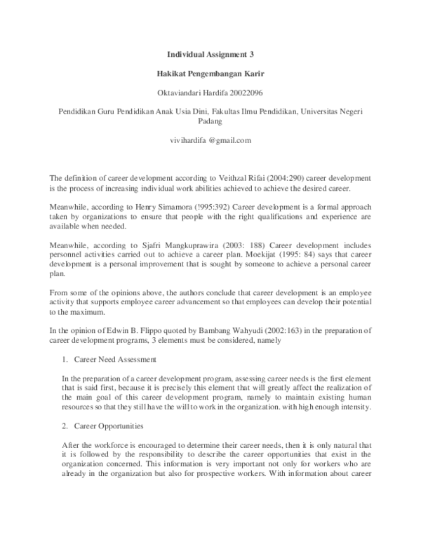 (PDF) Individual Assignment 3 Hakikat Pengembangan Karir