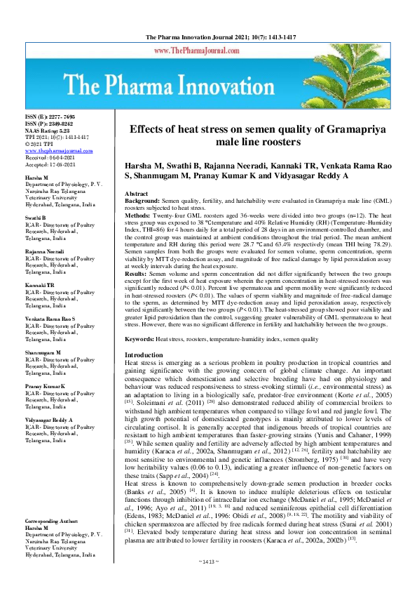 (PDF) Effects of heat stress on semen quality of Gramapriya male line ...