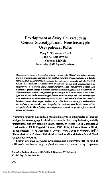 (PDF) Development of Story Characters in Gender-Stereotypic and ...