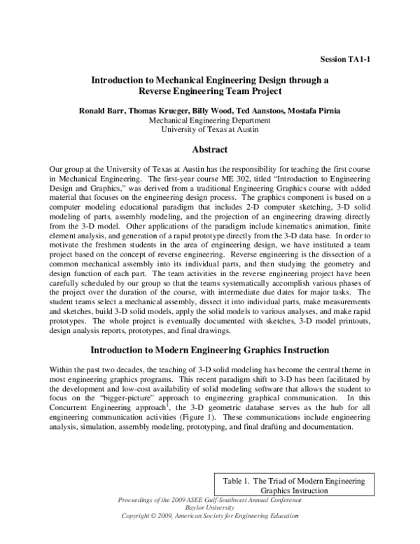 (PDF) Introduction to Mechanical Engineering Design through a Reverse ...