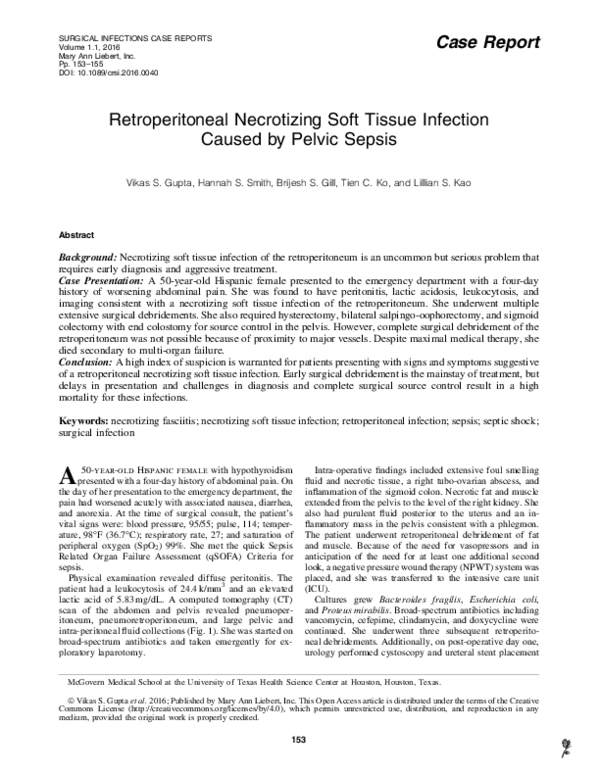 Pdf Retroperitoneal Necrotizing Soft Tissue Infection Caused By