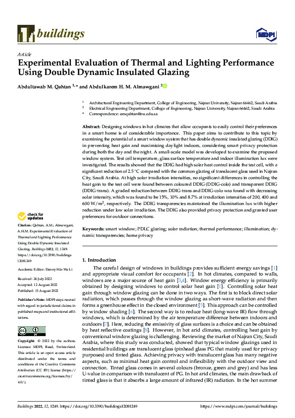 (PDF) Experimental Evaluation of Thermal and Lighting Performance Using Double Dynamic Insulated ...