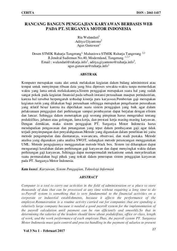 (PDF) Rancang Bangun Penggajian Karyawan Berbasis Web Pada Pt. Surganya Motor Indonesia | agus ...