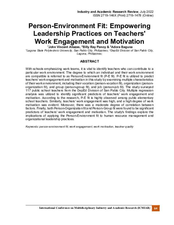 (PDF) Person-Environment Fit: Empowering Leadership Practices on ...