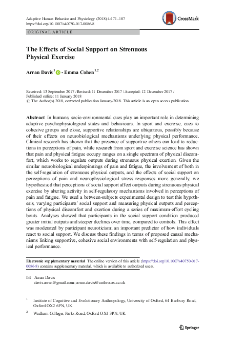(PDF) The Effects of Social Support on Strenuous Physical Exercise