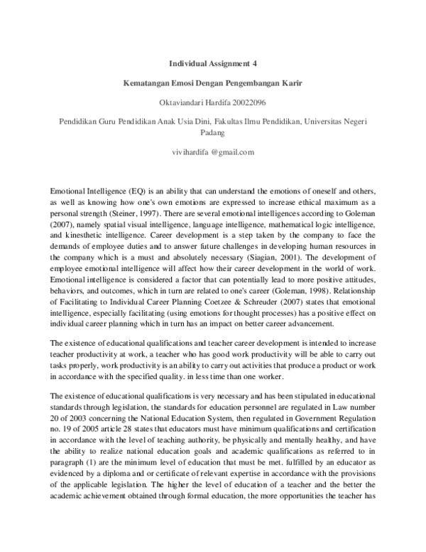 (PDF) Individual Assignment 4 Kematangan Emosi Dengan Pengembangan Karir
